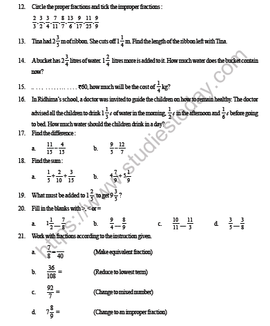 CBSE Class 4 Maths Fractions Question Bank